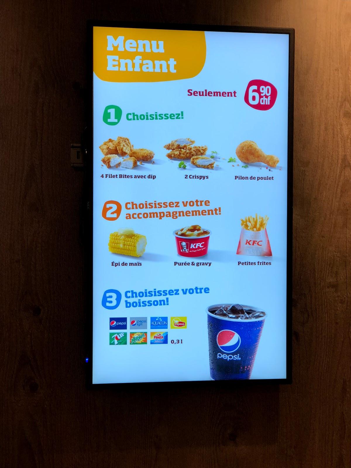 Menu da KFC, Ginevra, Les Cygnes