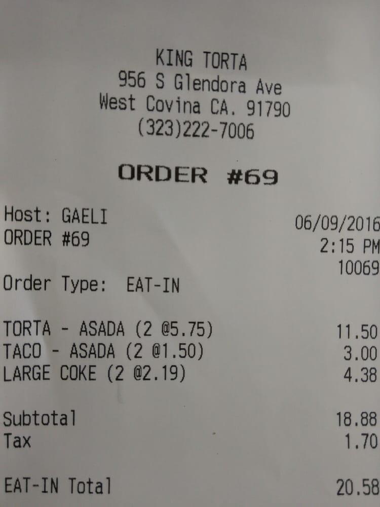 Menu at King Torta restaurant, West Covina