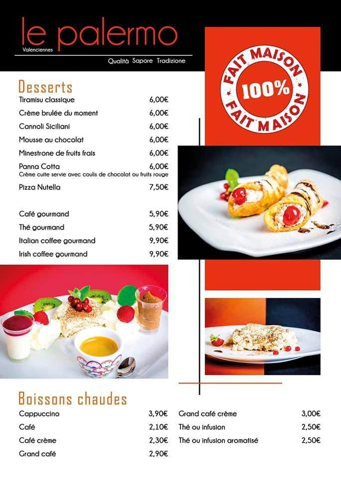 Menu at Le Palermo pizzeria, Valenciennes