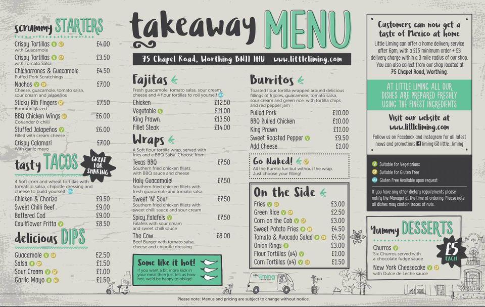 Menu at Liming Mexican Grill restaurant, Worthing