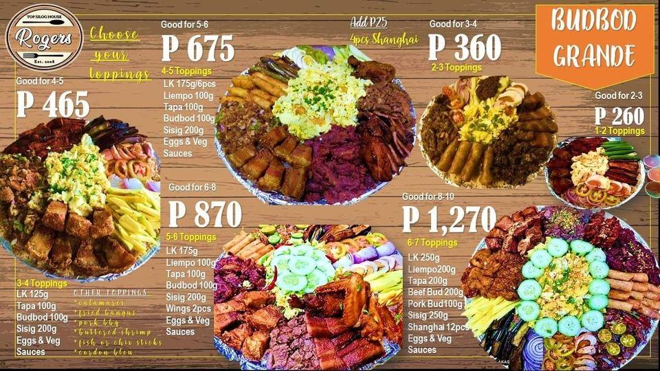 Menu at Roger's Top Silog House restaurant, Binangonan