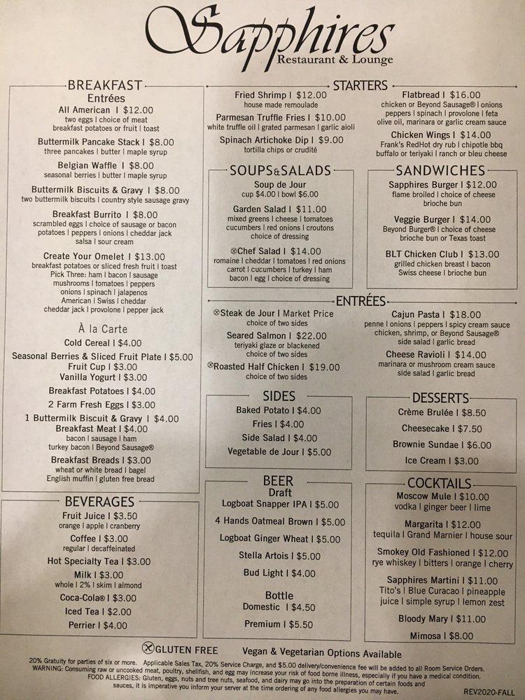 Menu at Sapphires Restaurant & Lounge at DoubleTree by Hilton Hotel ...