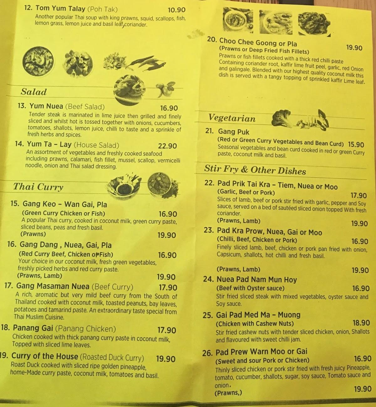 Menu at Sawasdee Thai Restaurant, Maroochydore