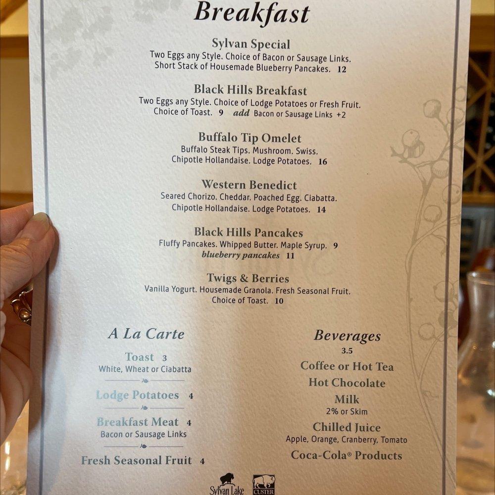 Menu at Sylvan Lake Lodge Restaurant, USA