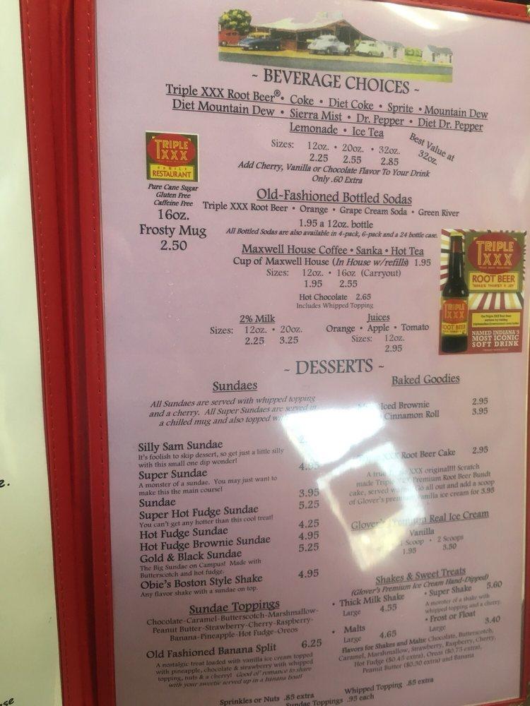 Menu at Triple XXX Family Restaurant, West Lafayette