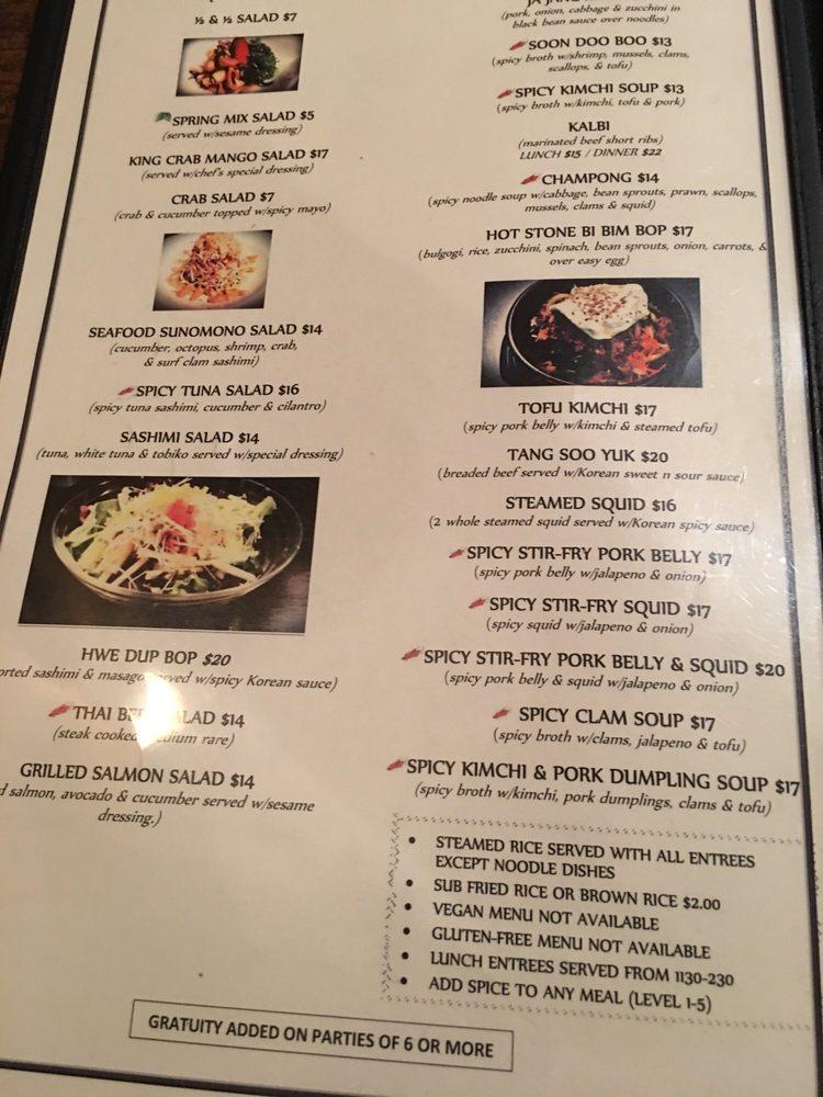 Menu at Yoshi Japanese Cuisine restaurant, Corpus Christi