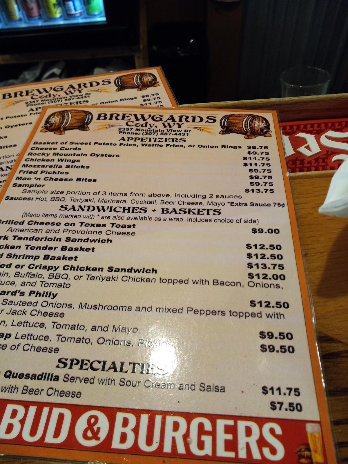 Menu at Brewgards Liquor and Lounge pub & bar, Cody