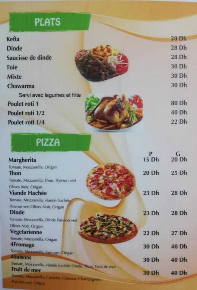 Menu at Chez Mahfoud pizzeria, Casablanca