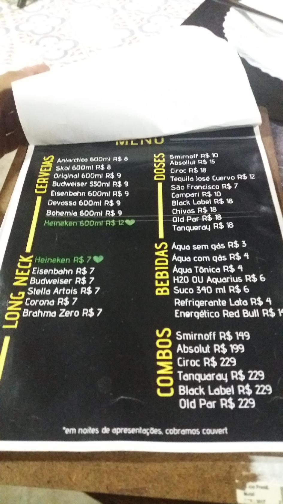 Carta de Curió Bar Restaurante, Santa Maria