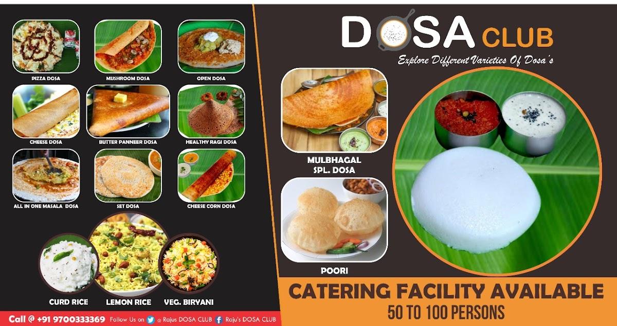 Menu at Raju's Dosa Club, Tirupati