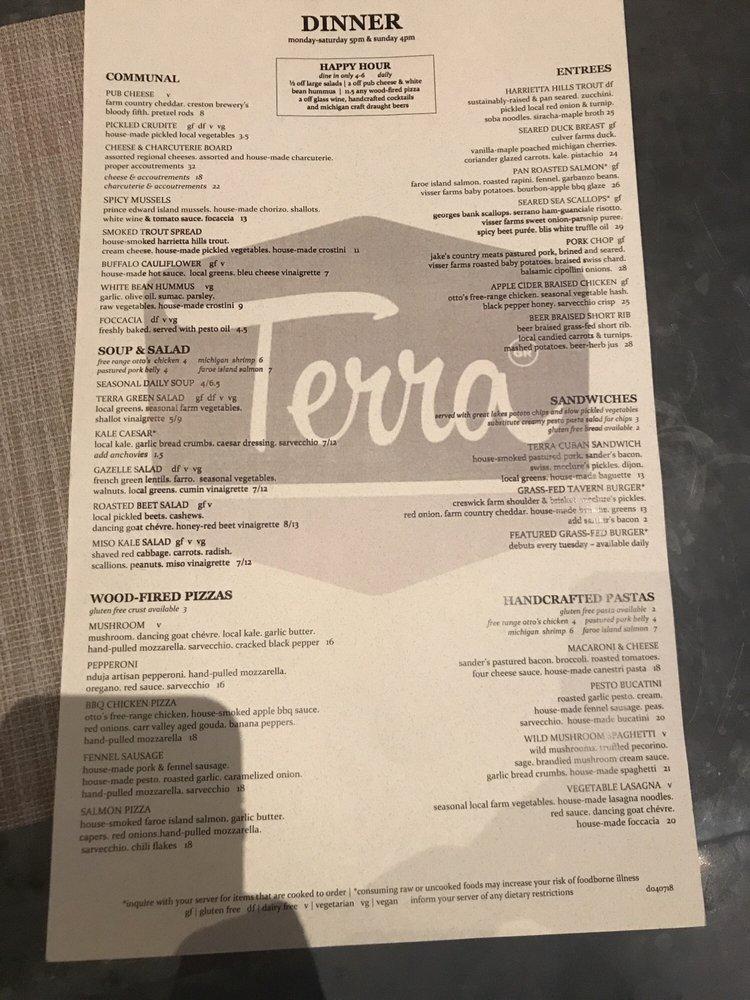 Menu at Terra GR Restaurant, Grand Rapids