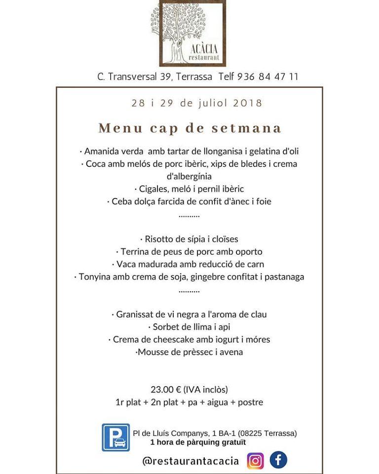 Menu at Acacia restaurant, Terrassa