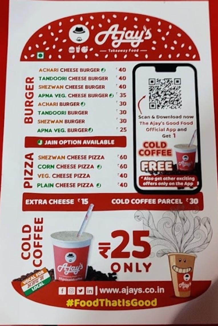 Menu at Ajay's - Subhanpura, Baroda, Vadodara