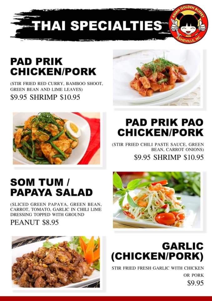 Menu at Asian Golden Buffet restaurant, Asheville