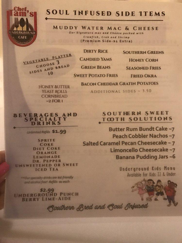 Menu at Chef Tam's Underground Cafe, Memphis, 668 Union Ave