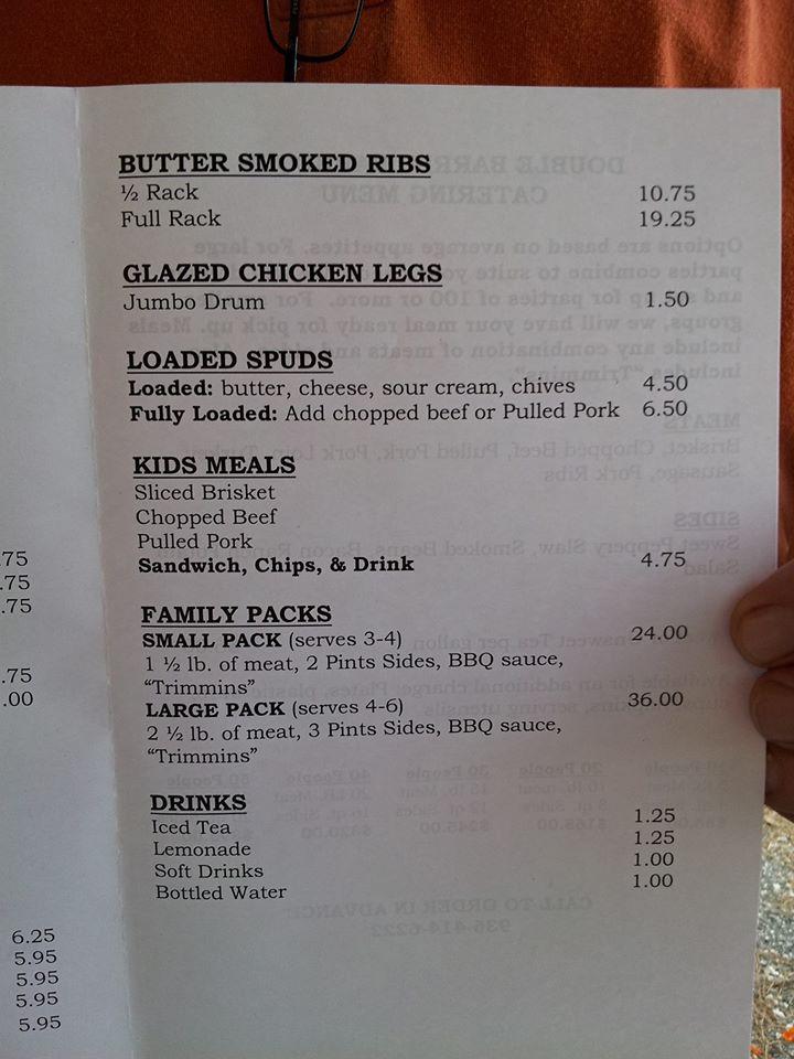 Menu at Double Barrel BBQ, Spring