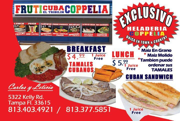 Menu at Fruti Cuba Coppelia restaurant, Tampa