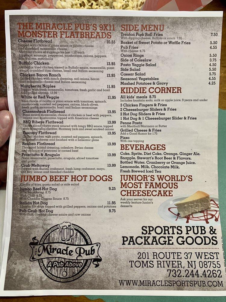 Menu at Miracle Pub, Toms River