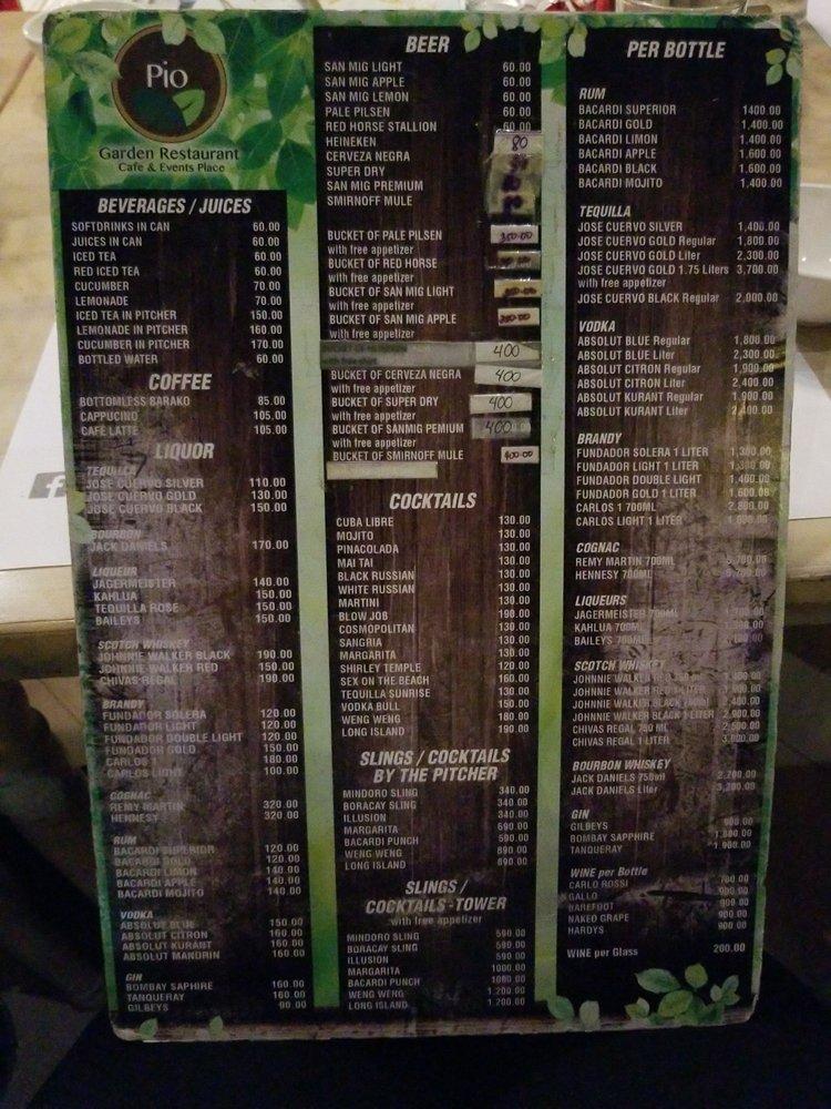 Menu at Pio Garden Restaurant, Las Pinas