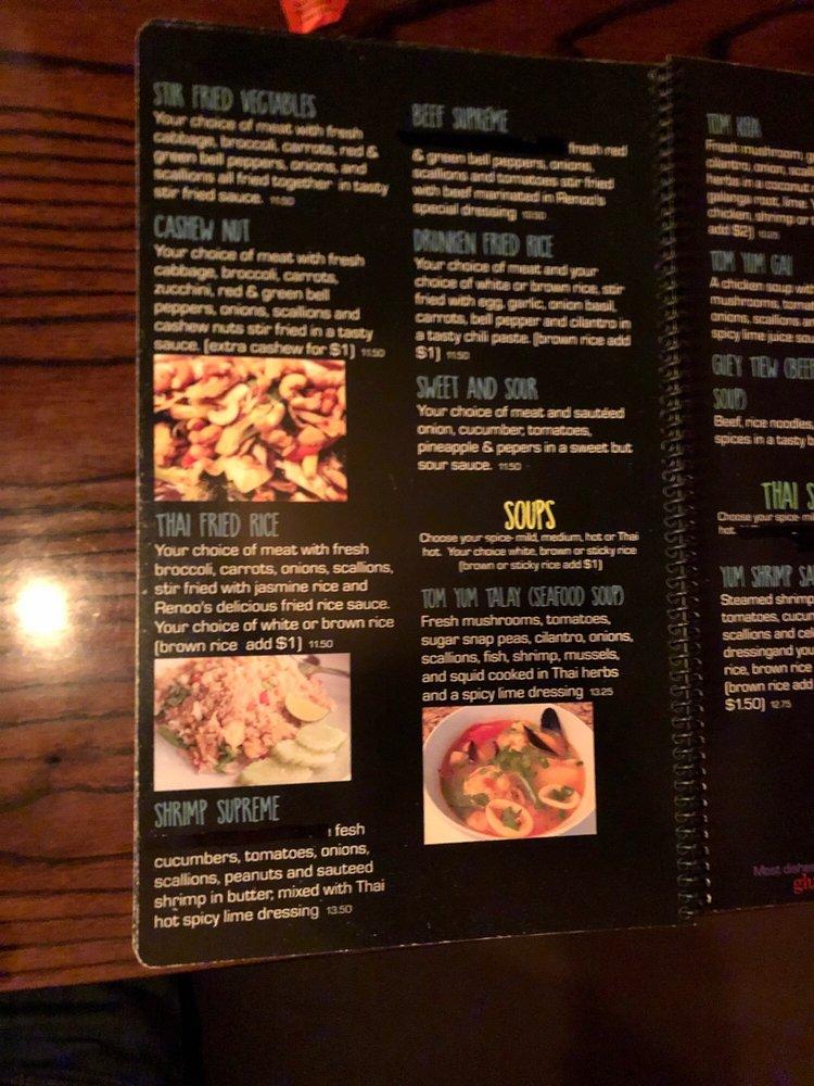 Menu at Renoo’s Thai Time restaurant, Las Cruces, US-70