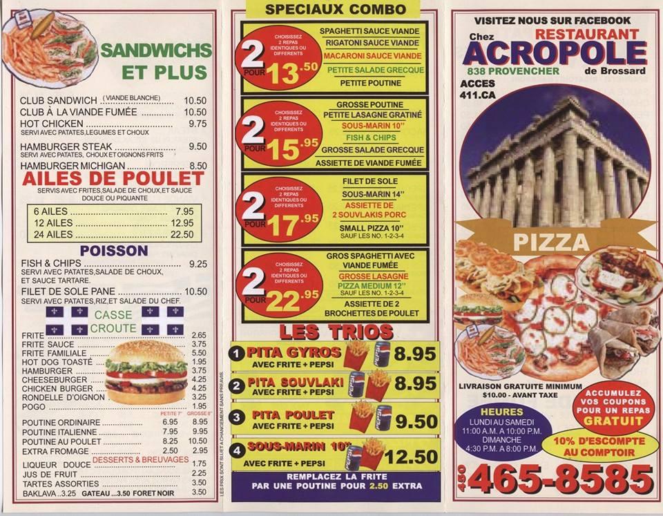 Menu at Restaurant Acropole, Brossard
