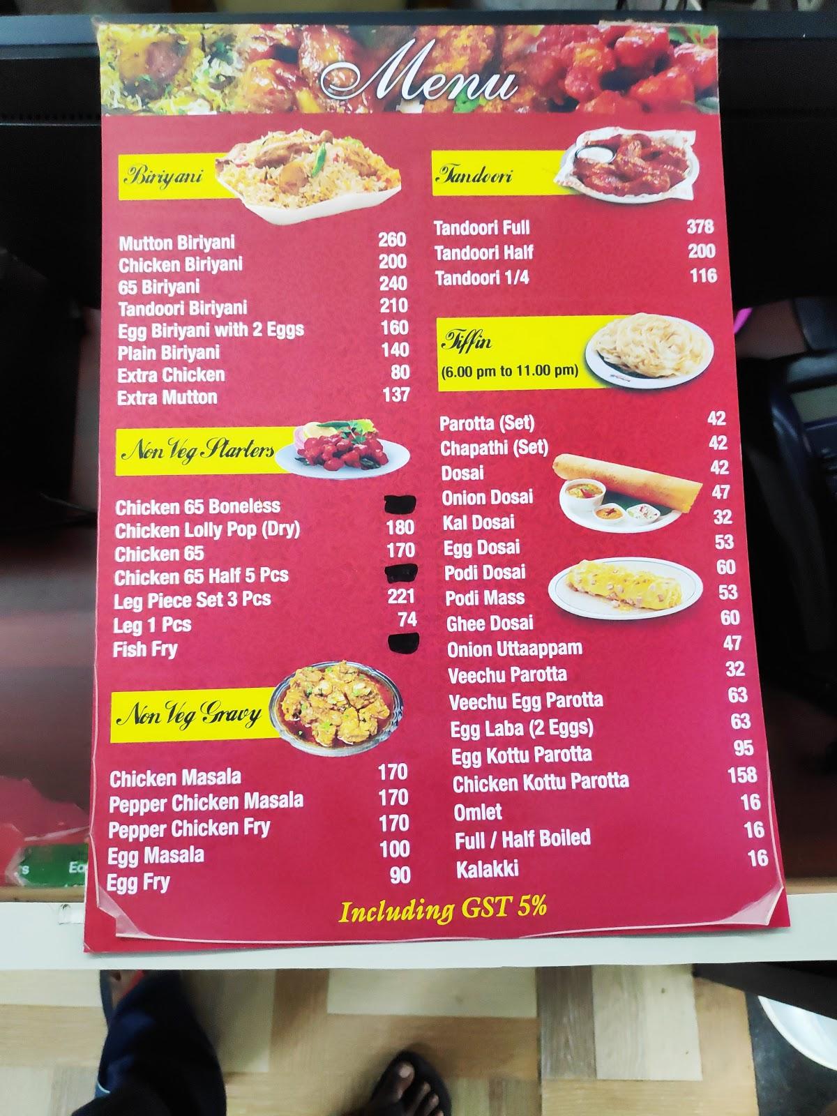 Menu at Salem RR Biryani, Chennai, 5
