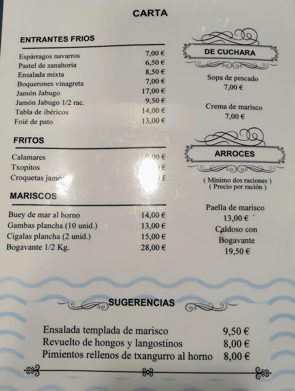 Menu at Restaurante Txoko, San Sebastián, Mari Kalea