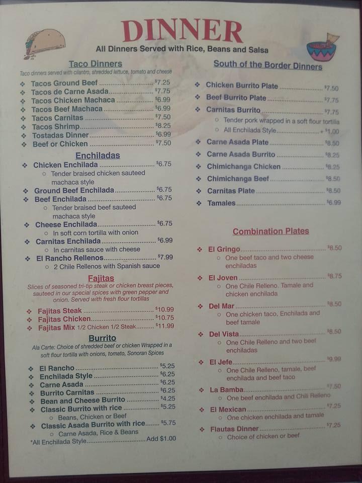 Menu at El Rancho Restaurant, Golden Valley