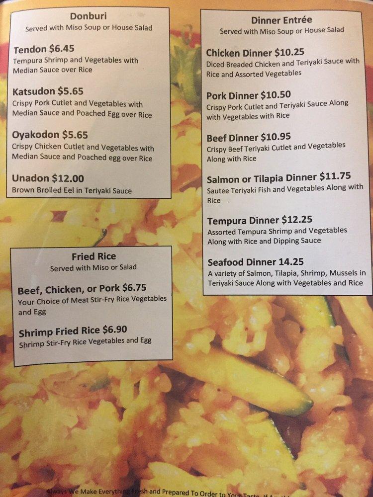 Menu at Ichiban Noodles restaurant, Indianapolis