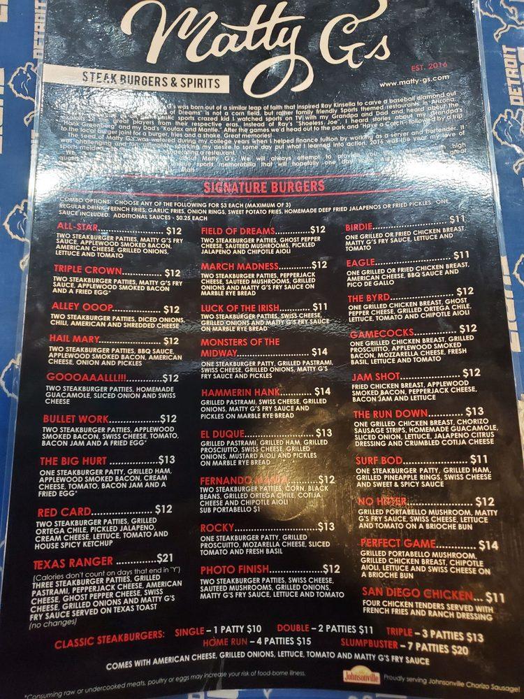 Menu at Matty G's Fish and Chips restaurant, Gilbert