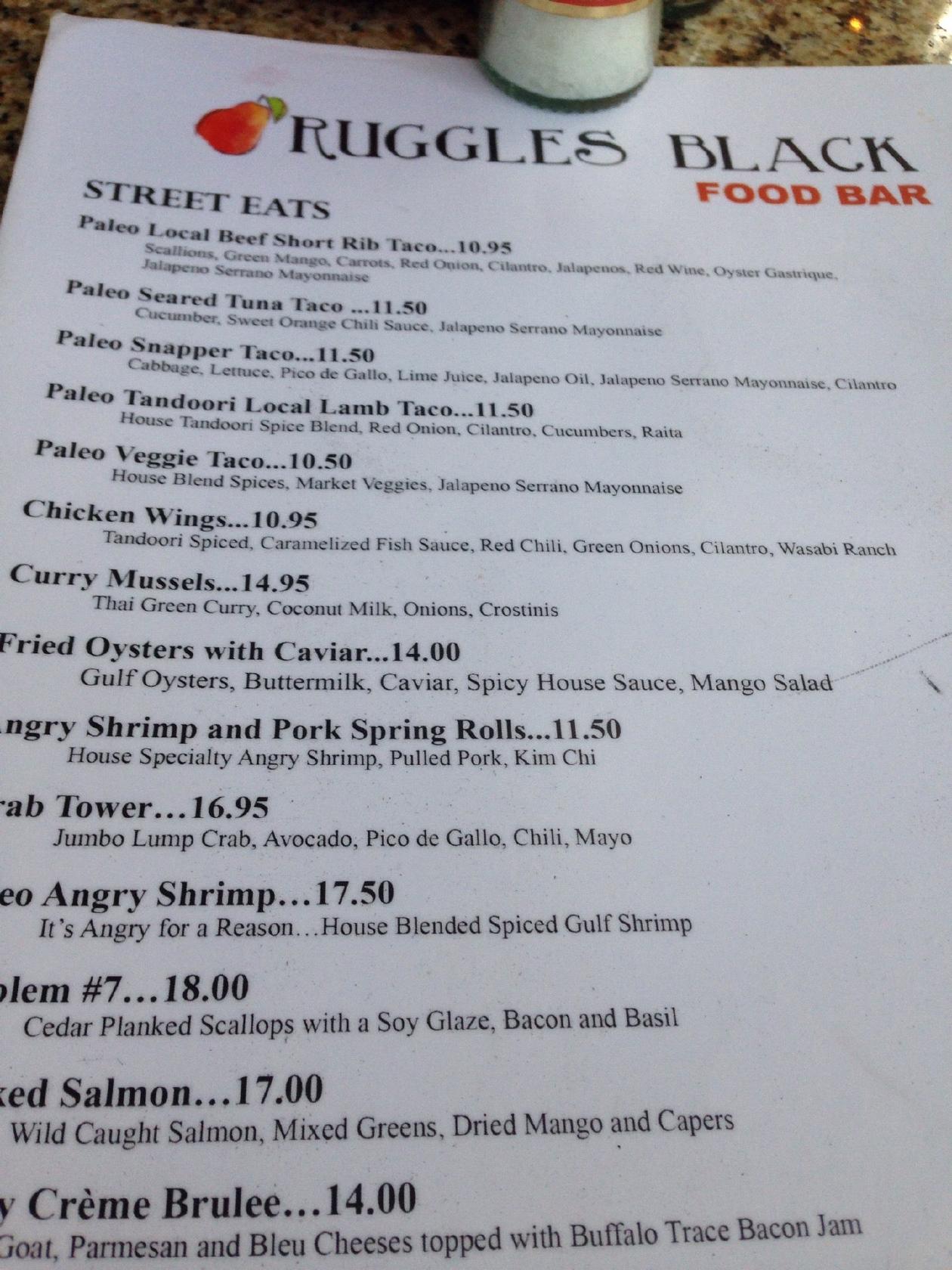 Menu at Ruggles Black restaurant, Houston, W Alabama St