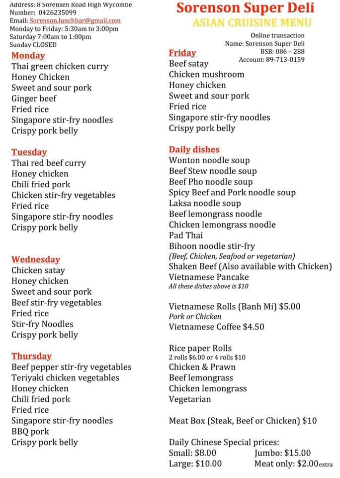 Menu at Sorenson Super Deli, High Wycombe