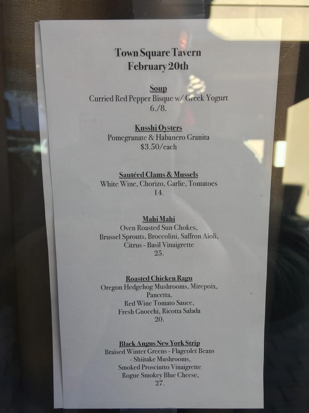Menu at Town Square Tavern restaurant, Ketchum