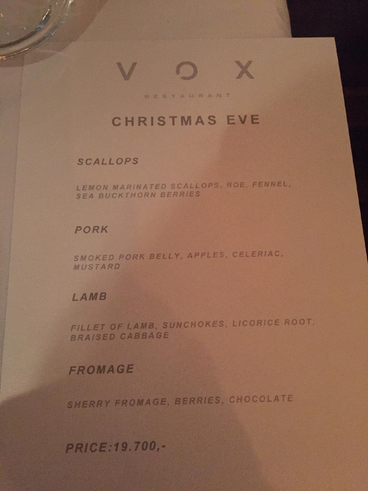 Menu at VOX Brasserie & Bar, Reykjavík