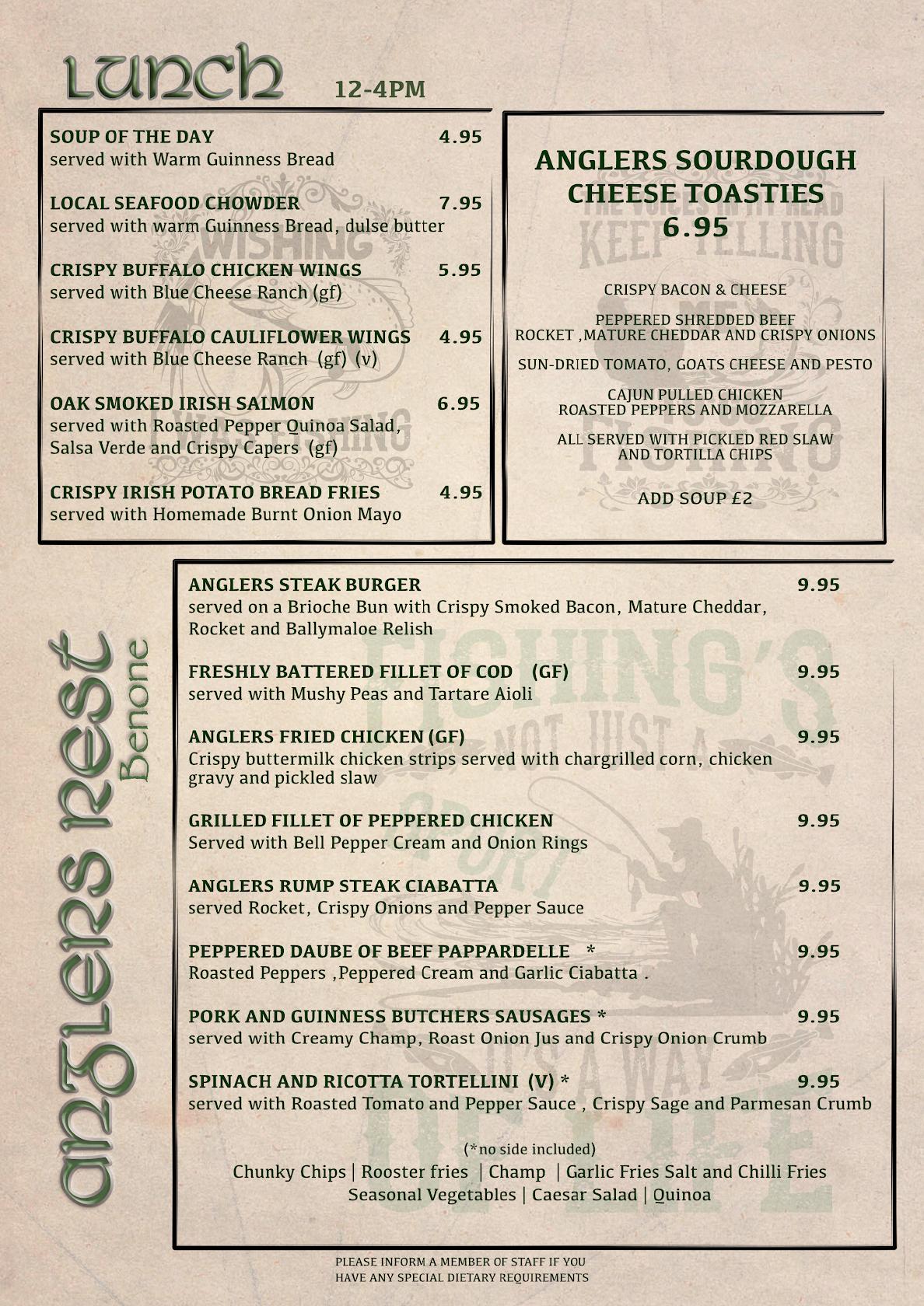 Menu at Anglers Rest Benone pub & bar, England, 660 Seacoast Rd