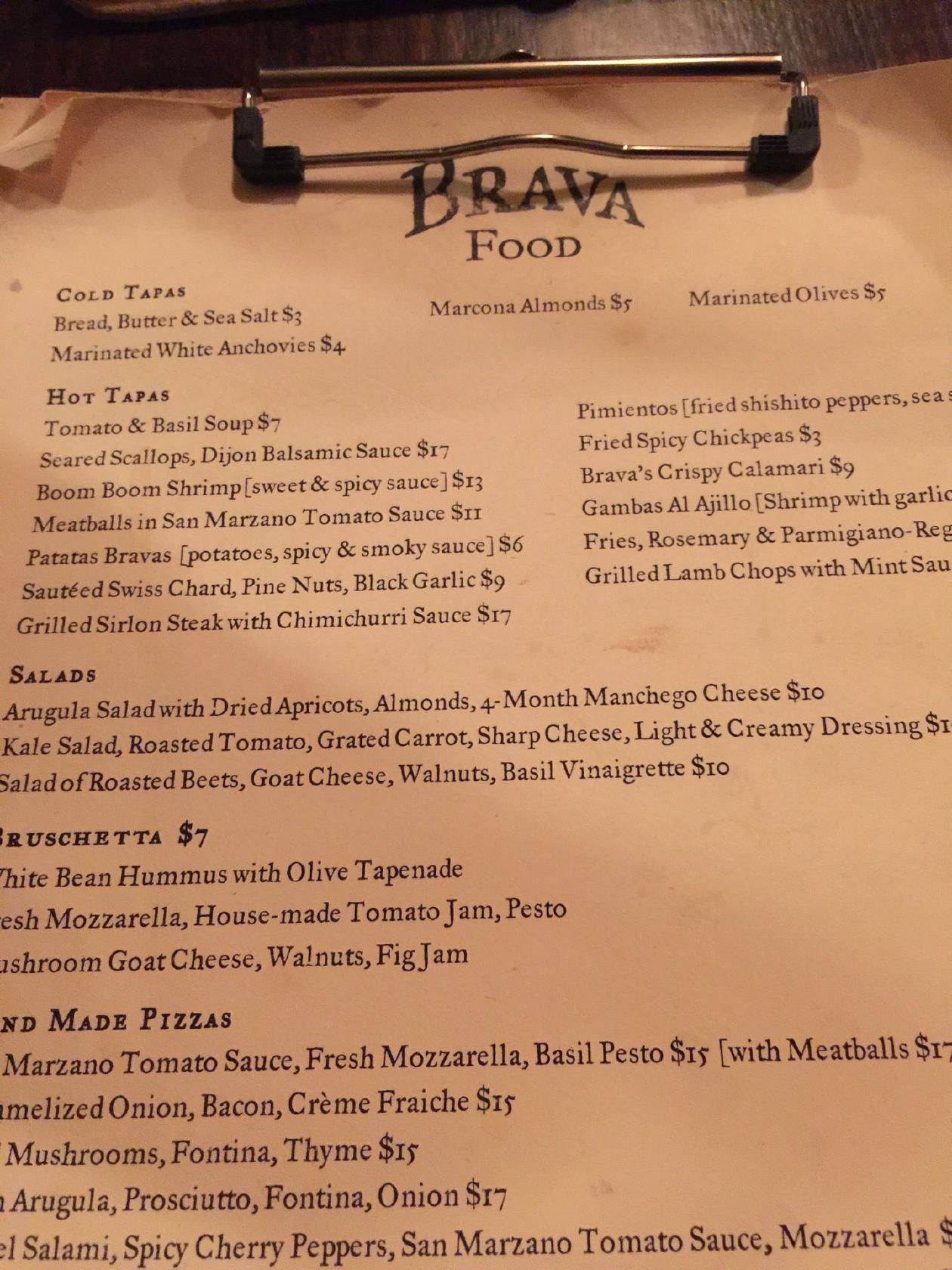 Menu at Brava pub & bar, Lenox