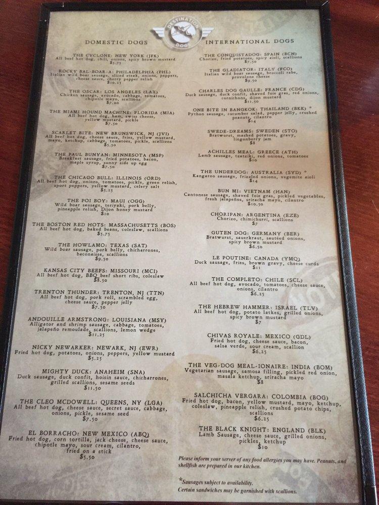 Menu at Destination Dogs pub & bar, New Brunswick, 101 Paterson St