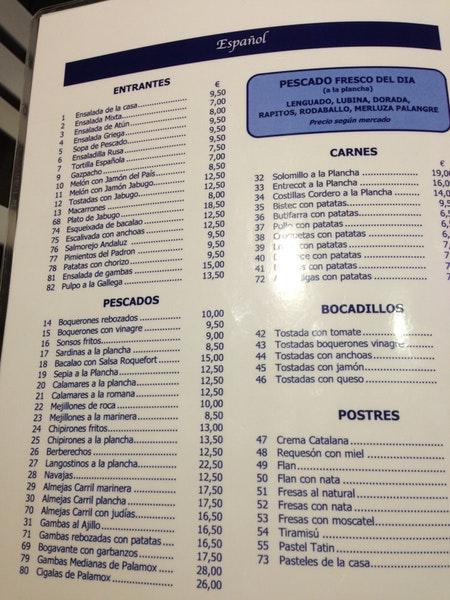 Menu at Restaurant Es Dofí, Tamariu, Passeig del Mar