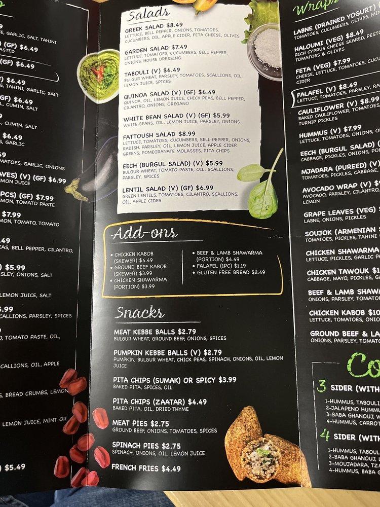 Menu at Fattoush restaurant, Arlington