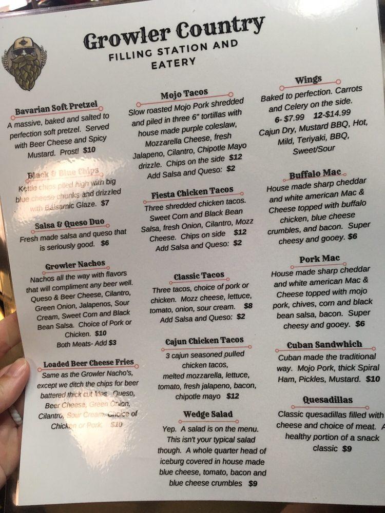 Menu at Growler Country pub & bar, Tallahassee
