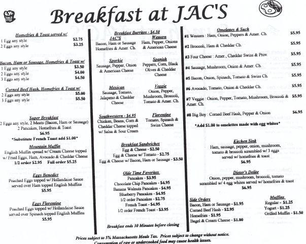 Menu at Jac's Cafe, Winthrop