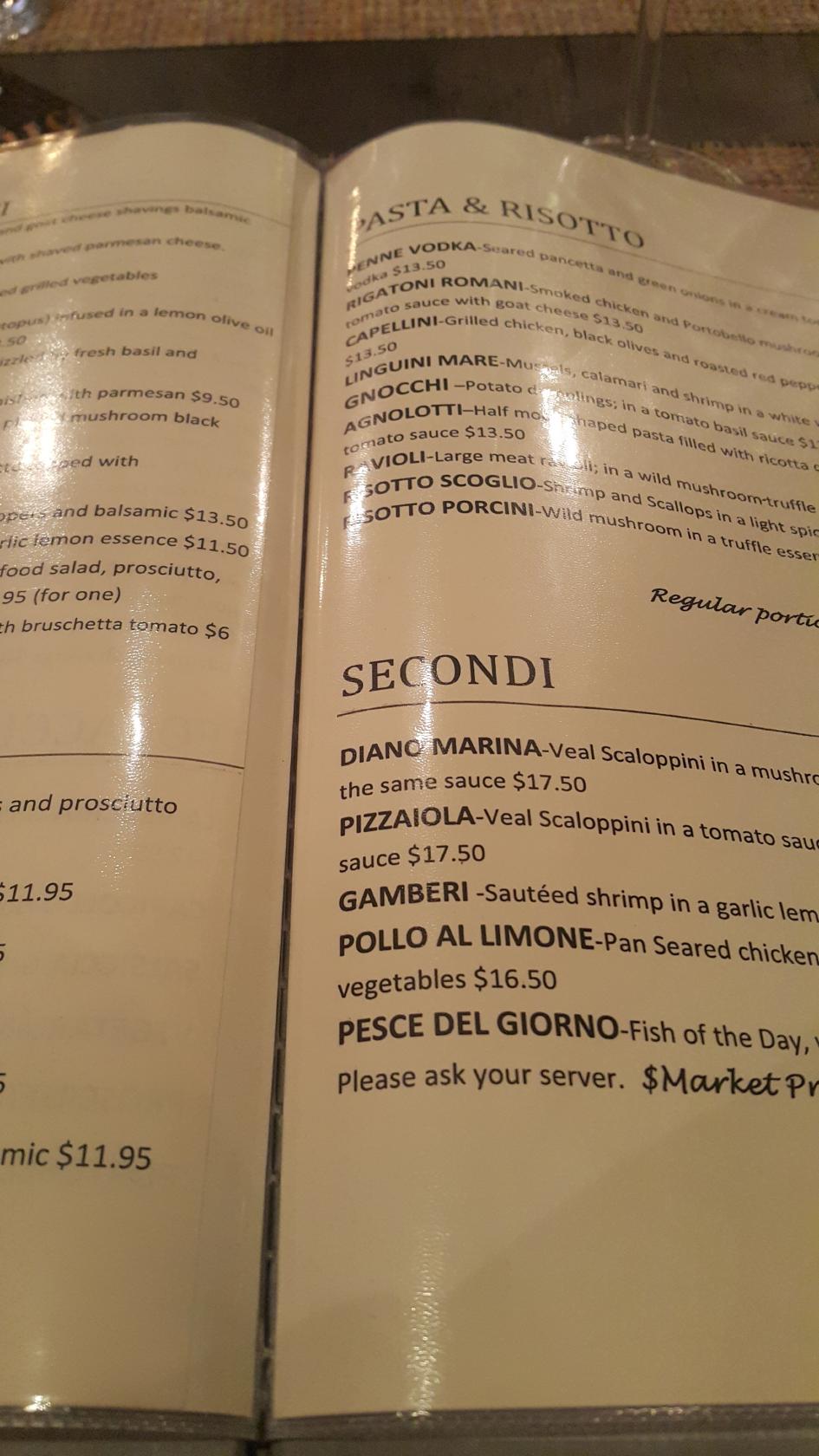 Menu at La Vecchia Restaurant Uptown, Toronto, Yonge St A