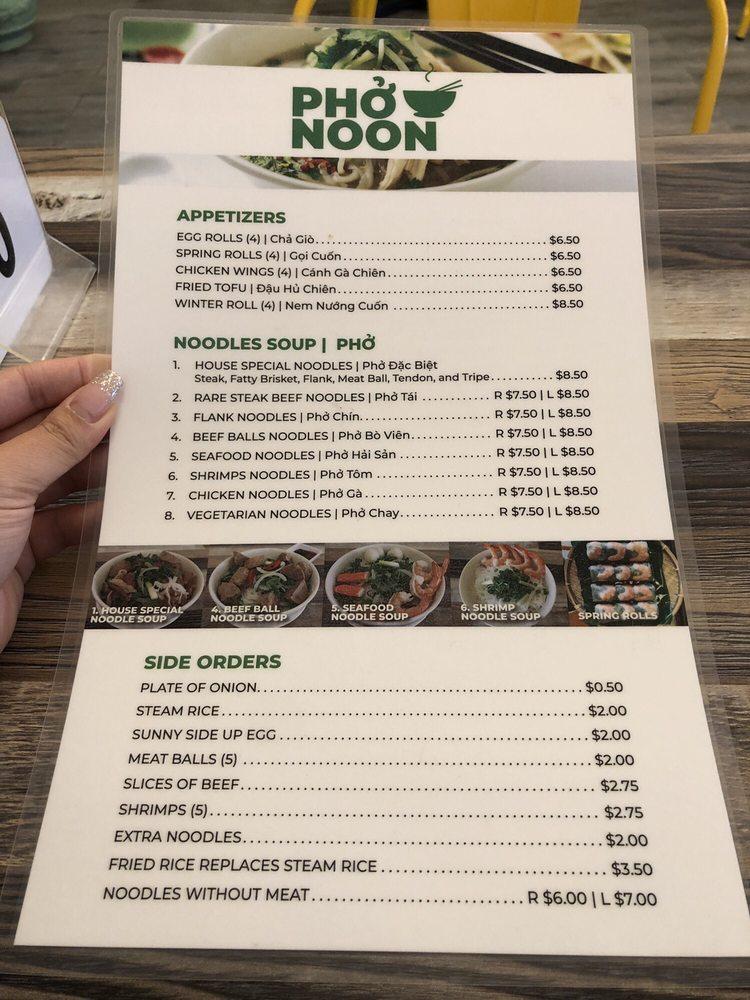 Menu at Pho Noon restaurant, San Bernardino