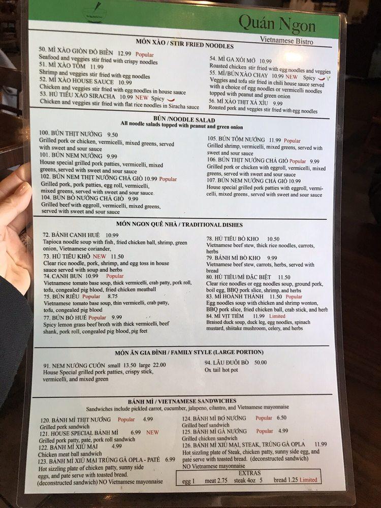 Menu at Quán Ngon Vietnamese Bistro restaurant, Madison Heights ...