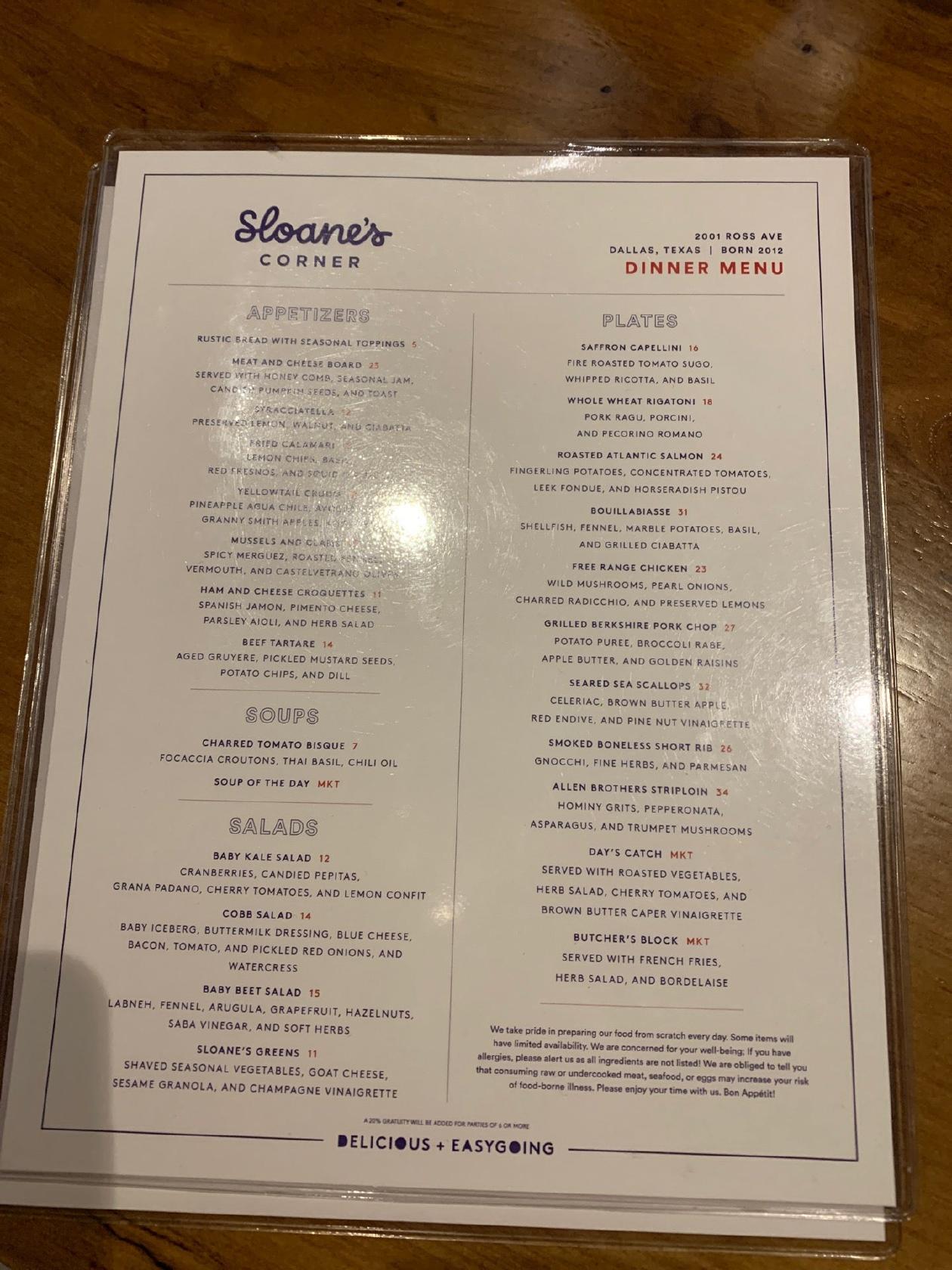 Menu at Sloane's Corner pub & bar, Dallas