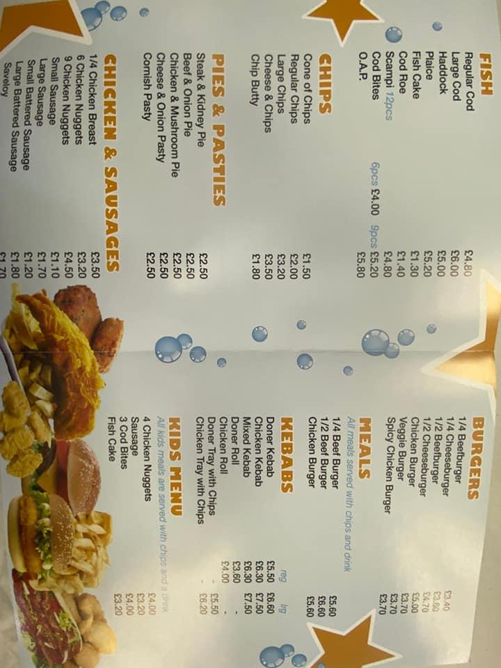 Menu at Star Fish Bar, Bristol, 30 Westbourne Rd