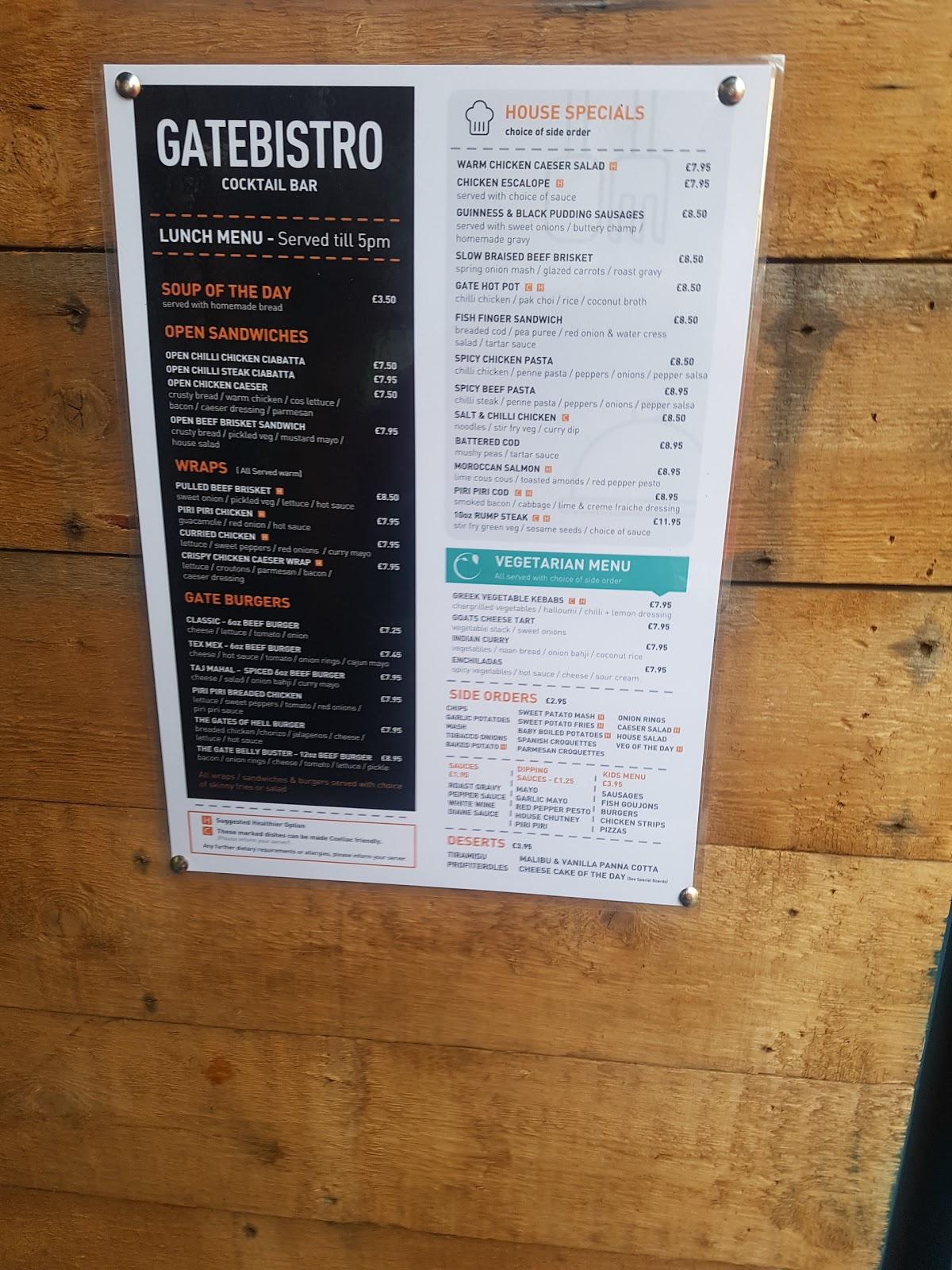 Menu at The Gate Bistro & Cocktail Bar, Londonderry
