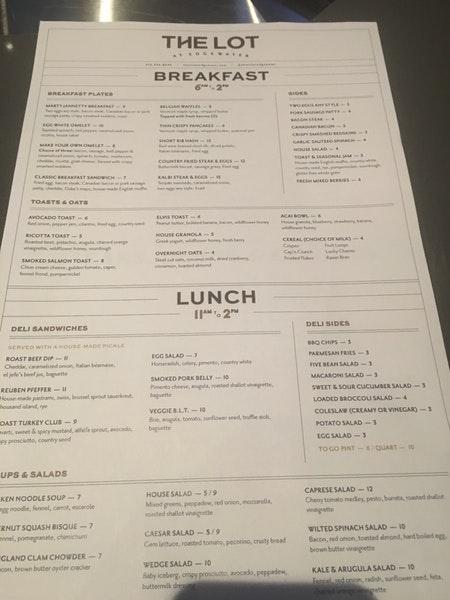 Menu at The Lot at Edgewater restaurant, Oakmont