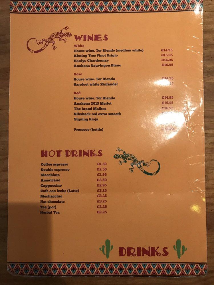Menu at The Mexican restaurant, Perth
