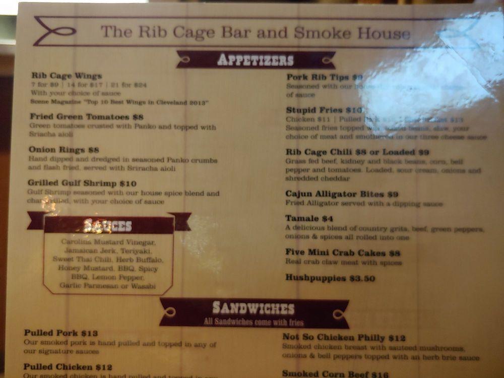 Menu at The Rib Cage Smokehouse & Bar, Cleveland Heights, Lee Rd